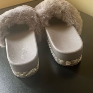 Shoes | Fuzzy Faux Fur Platform Slides | Poshmark